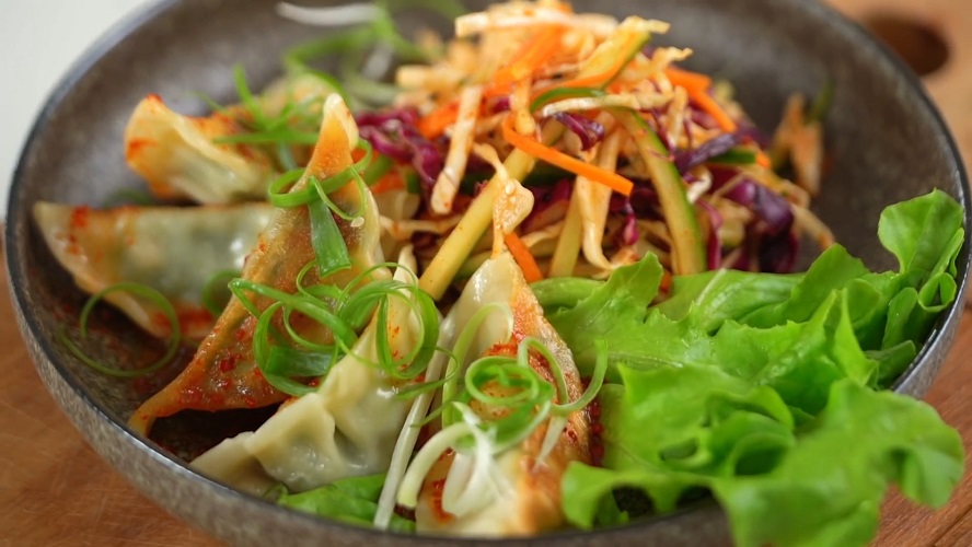 Crispy Dumpling Salad with Crunchy Slaw and Sweet Soy Glaze - Southern Parm